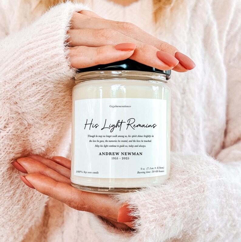 Personalized Memorial Candle, His Her Light, Remains Personalized ...