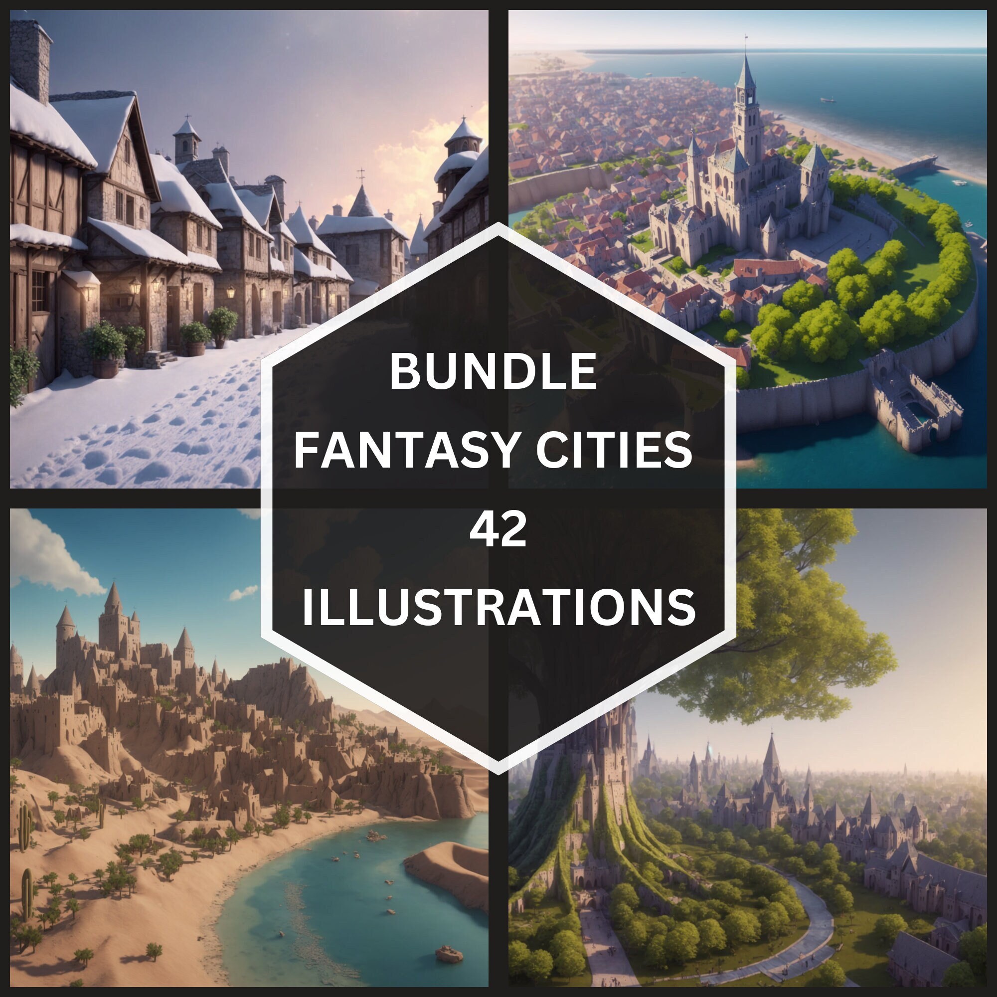 42 Fantasy City Images, Digital Art, Dnd Picture Bundle, Instant ...