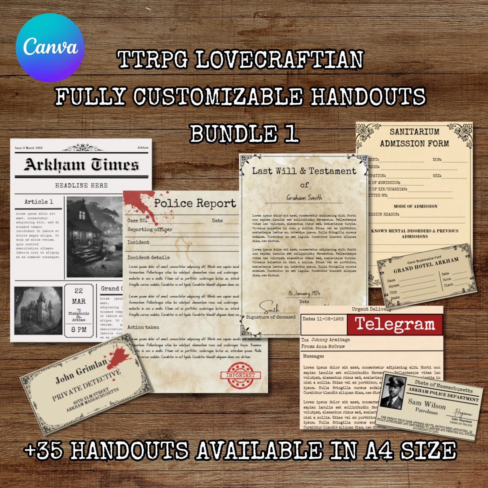 Call of Cthulhu +35 Fully Customizable Handouts Bundle 1 | Canva ...