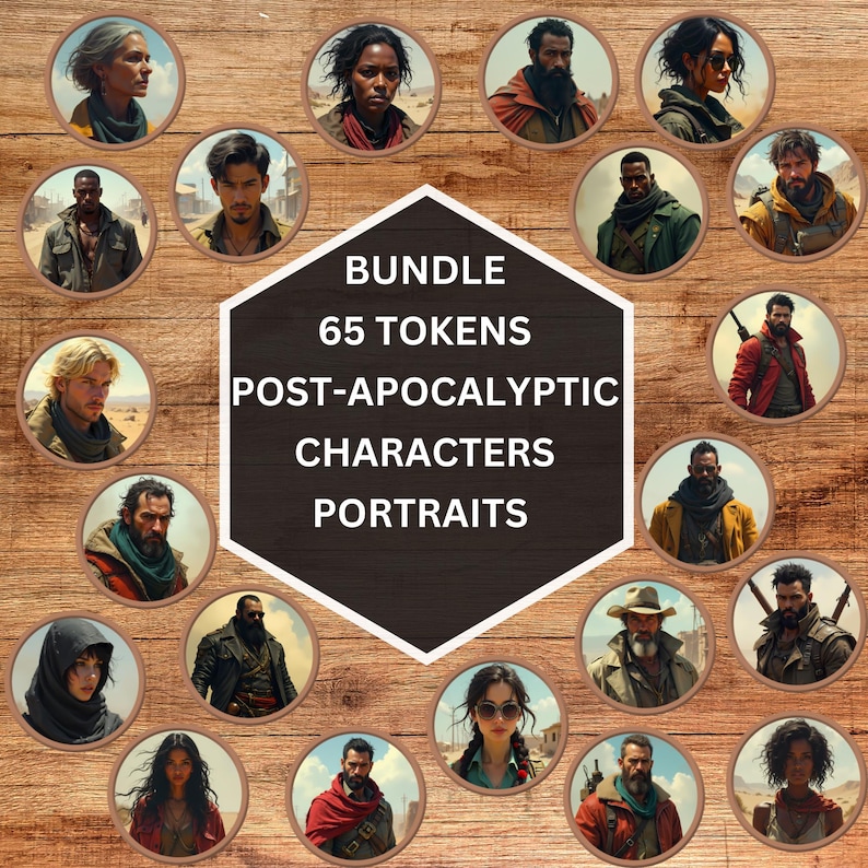 65 Post-apocalyptic Tokens, Characters, Aftermath, Gamma World, Wasteland, Roleplay, Bundle ...