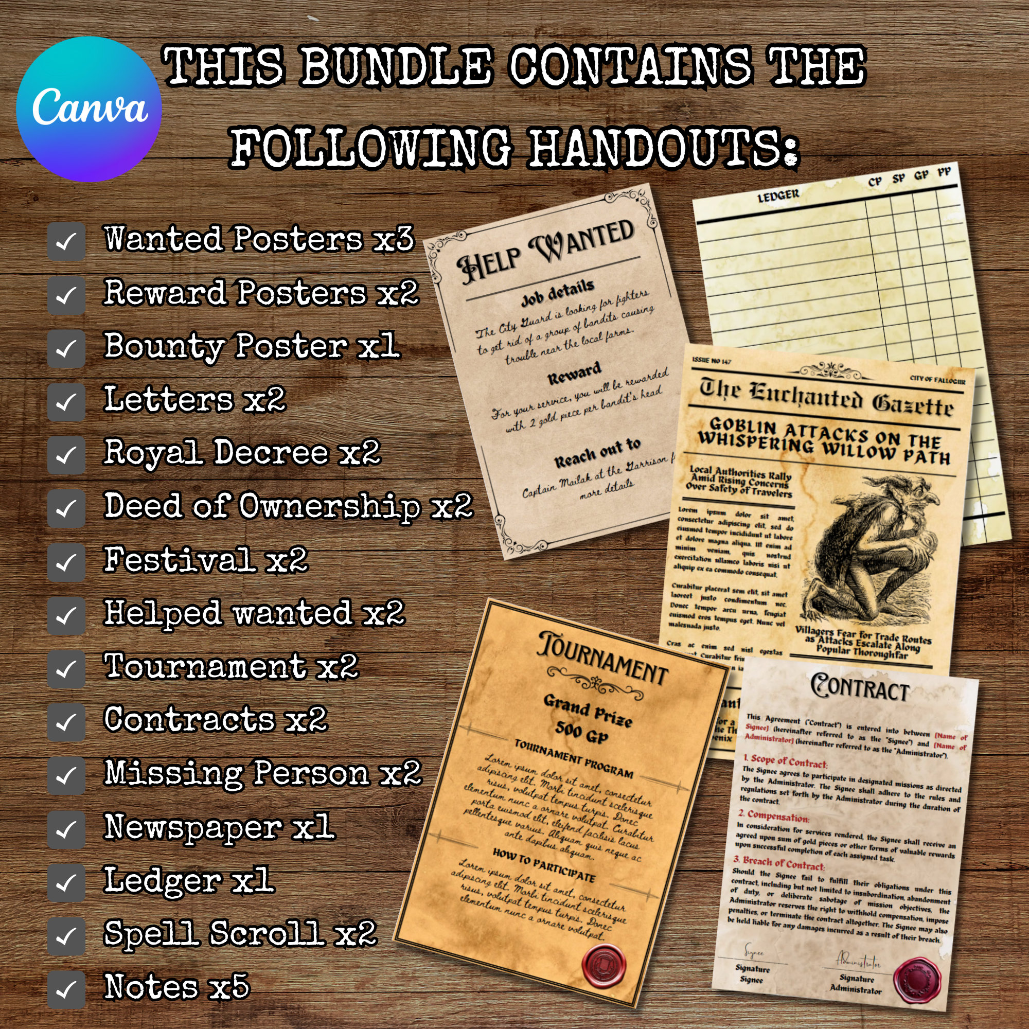 Dnd Handouts 30 Fully Customizable Fantasy Bundle 1 Canva Editable ...