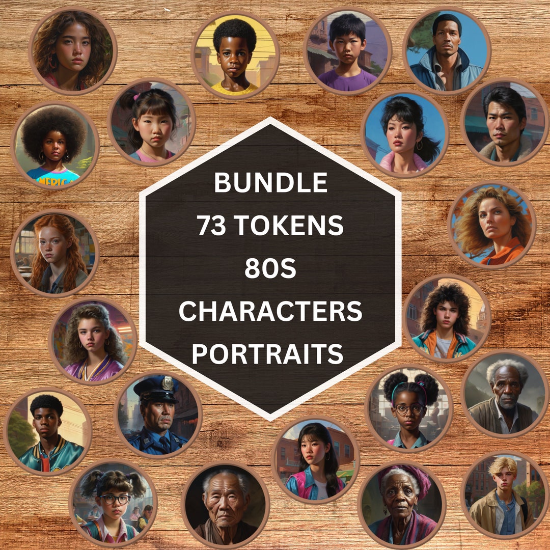 80s Theme Tokens, 73 Characters, 80s Digital Art, Bundle, TTRPG, VTT ...