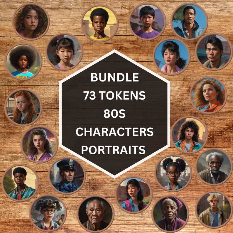 80s Theme Tokens, 73 Characters, 80s Digital Art, Bundle, TTRPG, VTT ...