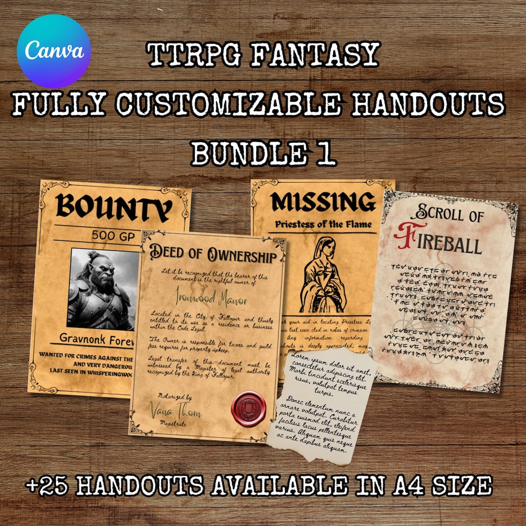 Dnd Handouts +30 Fully Customizable Fantasy Bundle 1 | Canva Editable ...