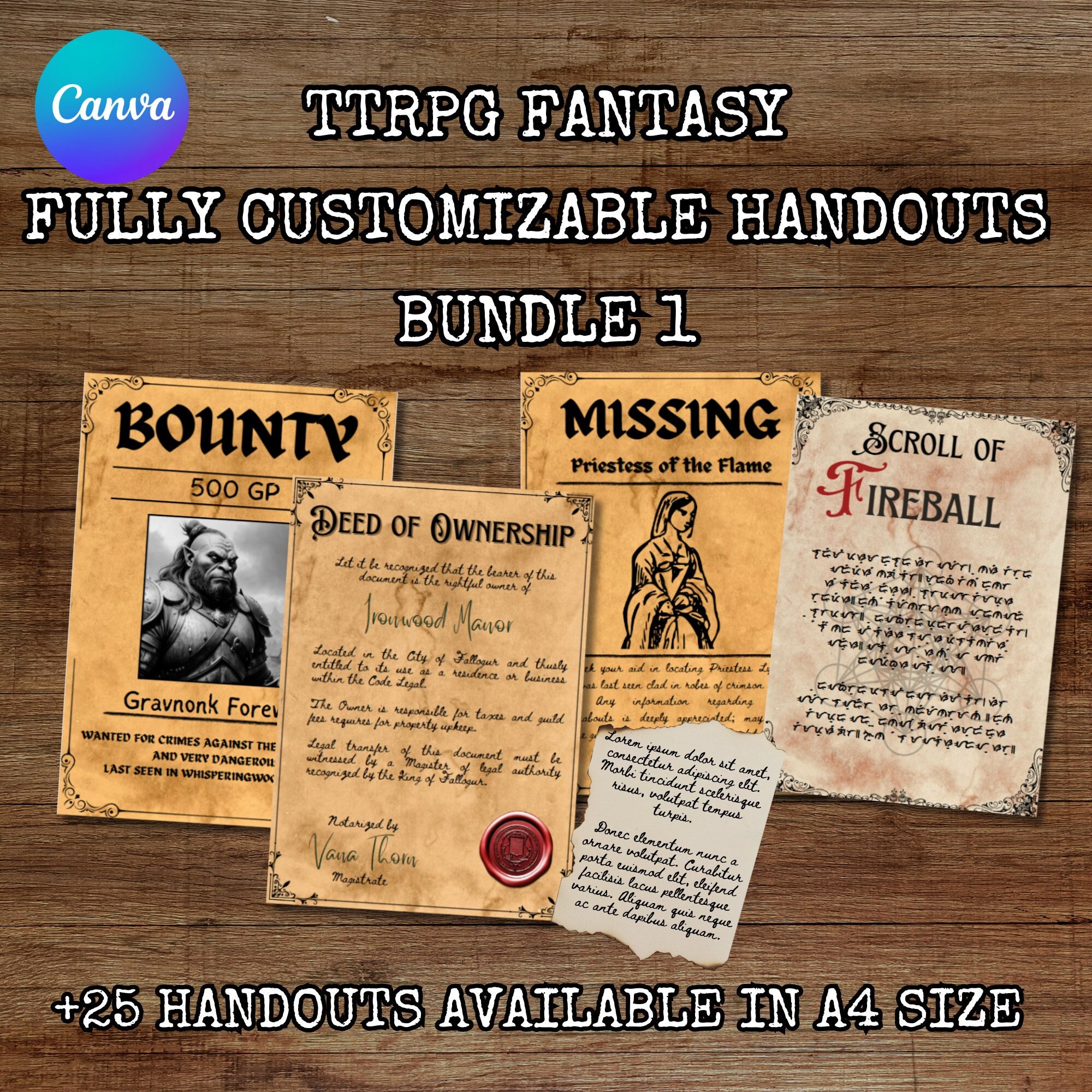 Dnd Handouts 30 Fully Customizable Fantasy Bundle 1 Canva Editable ...