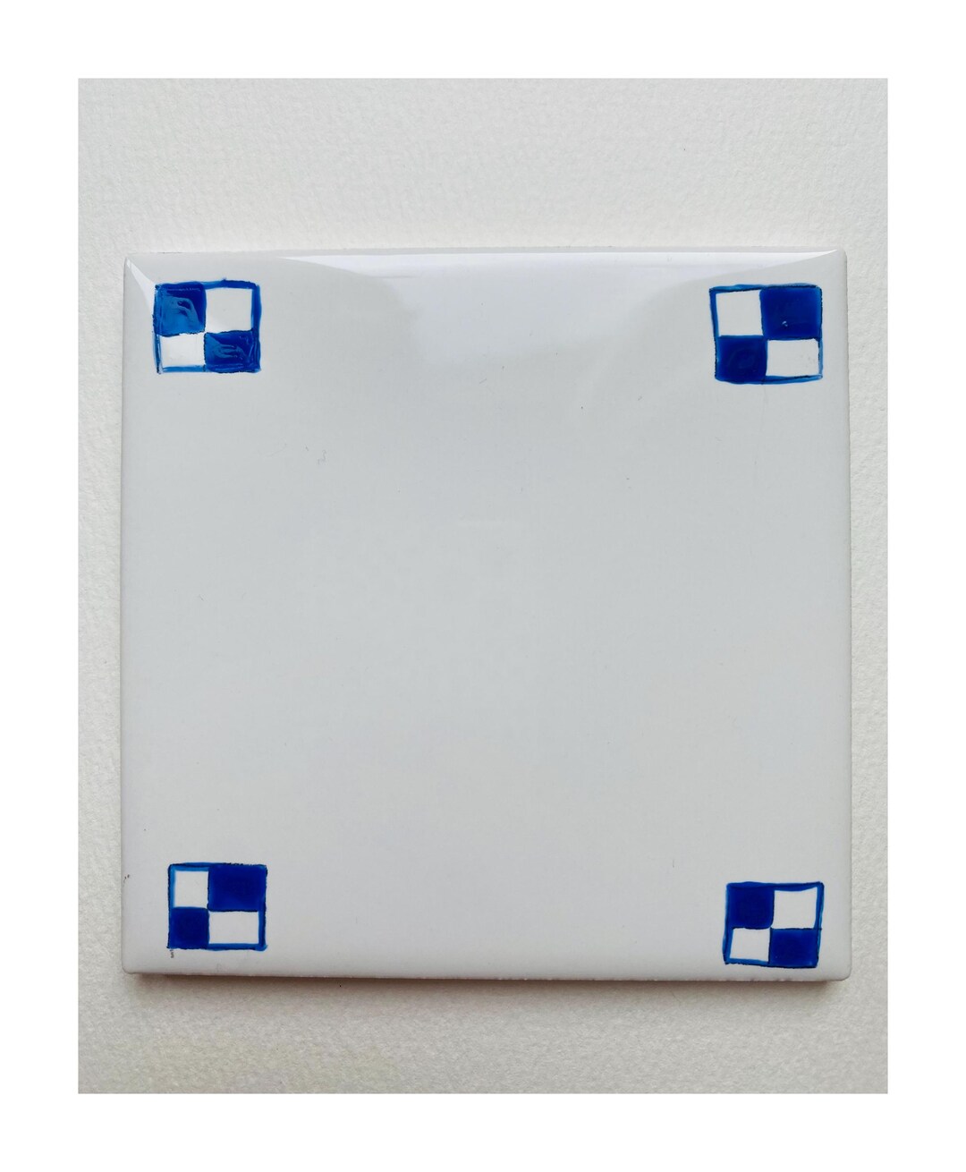 Checkered Corner ~ Delft Inspired, Hand-painted Blue and White Tile - Etsy
