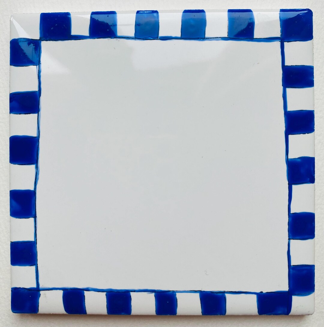 Checkered Border Delft Inspired, Hand-painted Blue and White Tile - Etsy