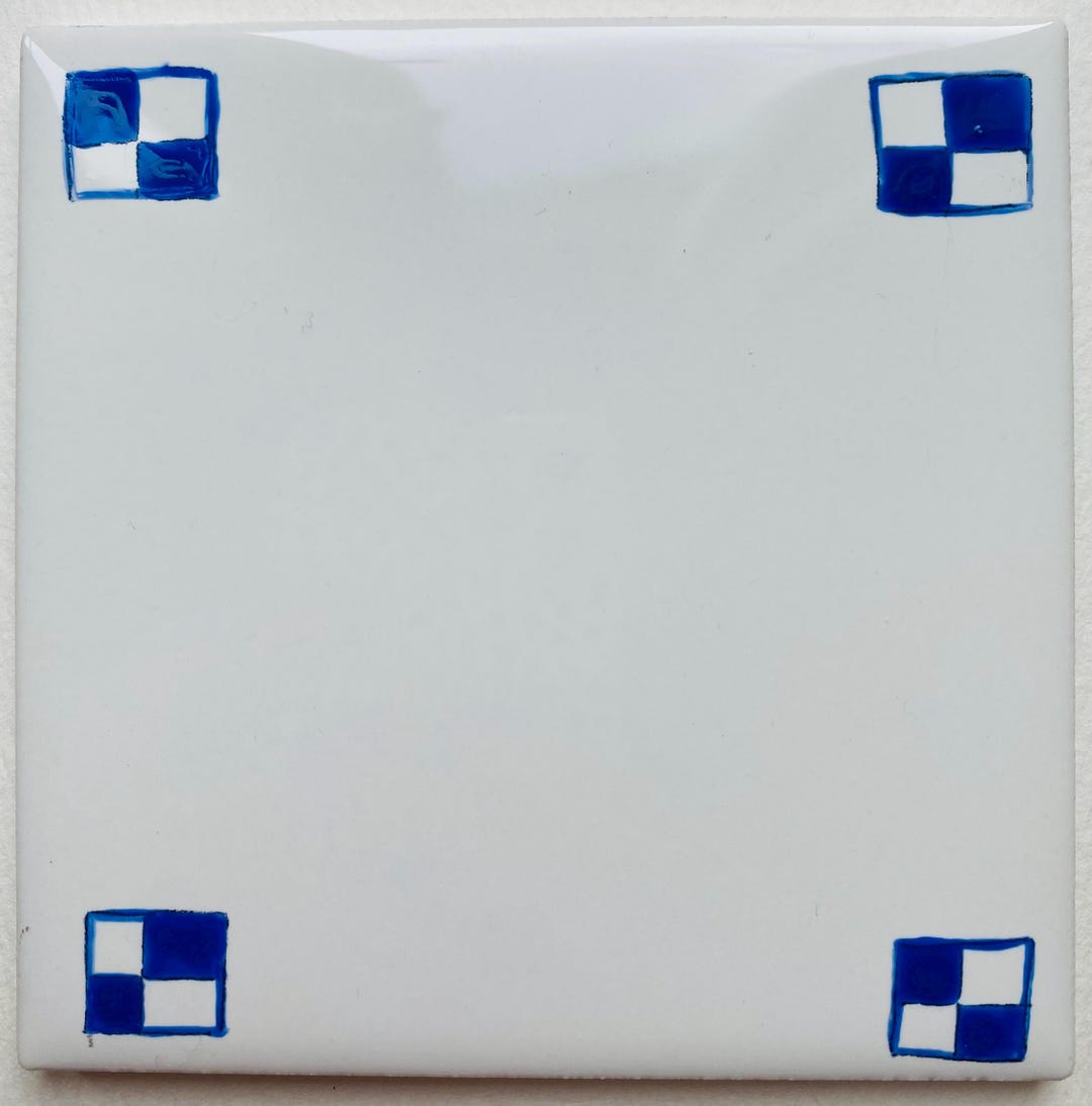 Checkered Corner Delft Inspired, Hand-painted Blue and White Tile - Etsy