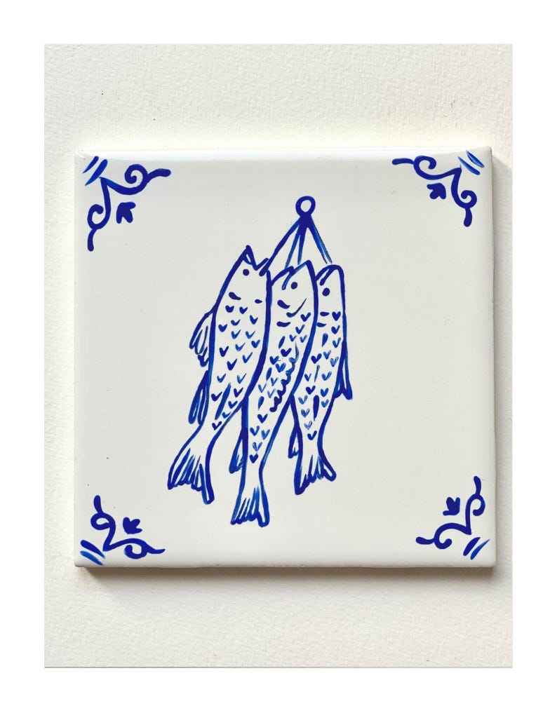 Fish Trio ~ Delft Inspired, Hand-painted Blue and White Tile - Etsy