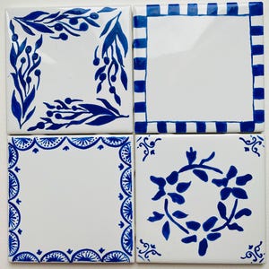 Checkered Border ~ Delft Inspired, Hand-painted Blue and White Tile - Etsy