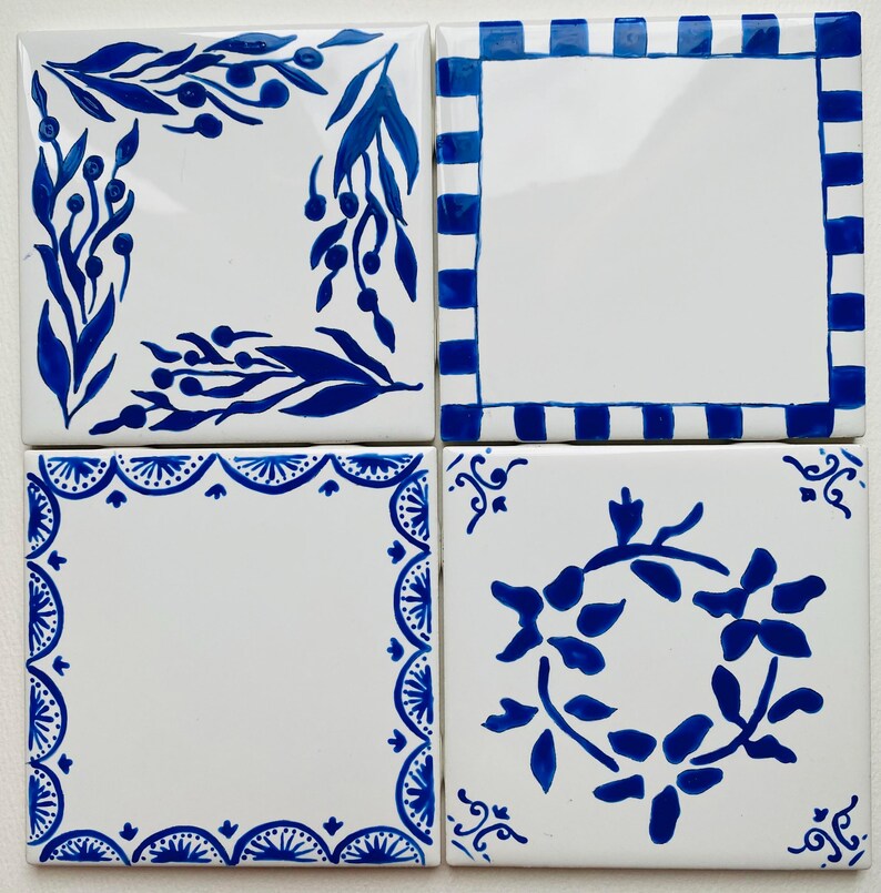 Checkered Border ~ Delft Inspired, Hand-painted Blue and White Tile - Etsy