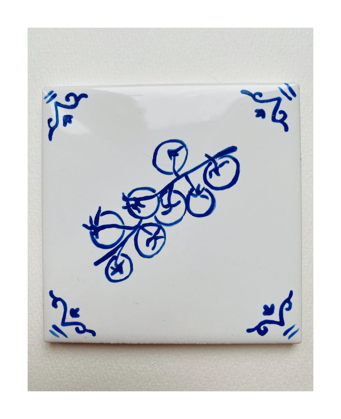 Tomato Cluster ~ Delft Inspired, Hand-painted Blue and White Tile - Etsy