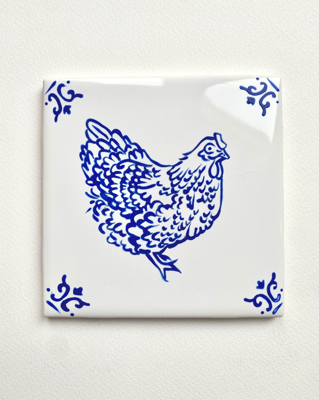 Garden Hen ~ Delft Inspired, Hand-painted Blue and White Tile - Etsy