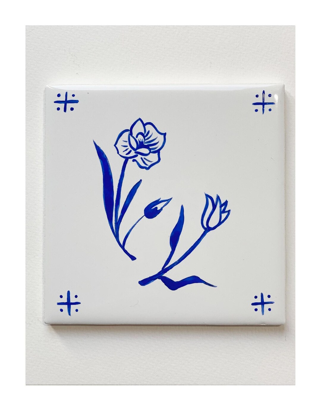 Dancing Tulips ~ Delft Inspired, Hand-painted Blue and White Tile - Etsy
