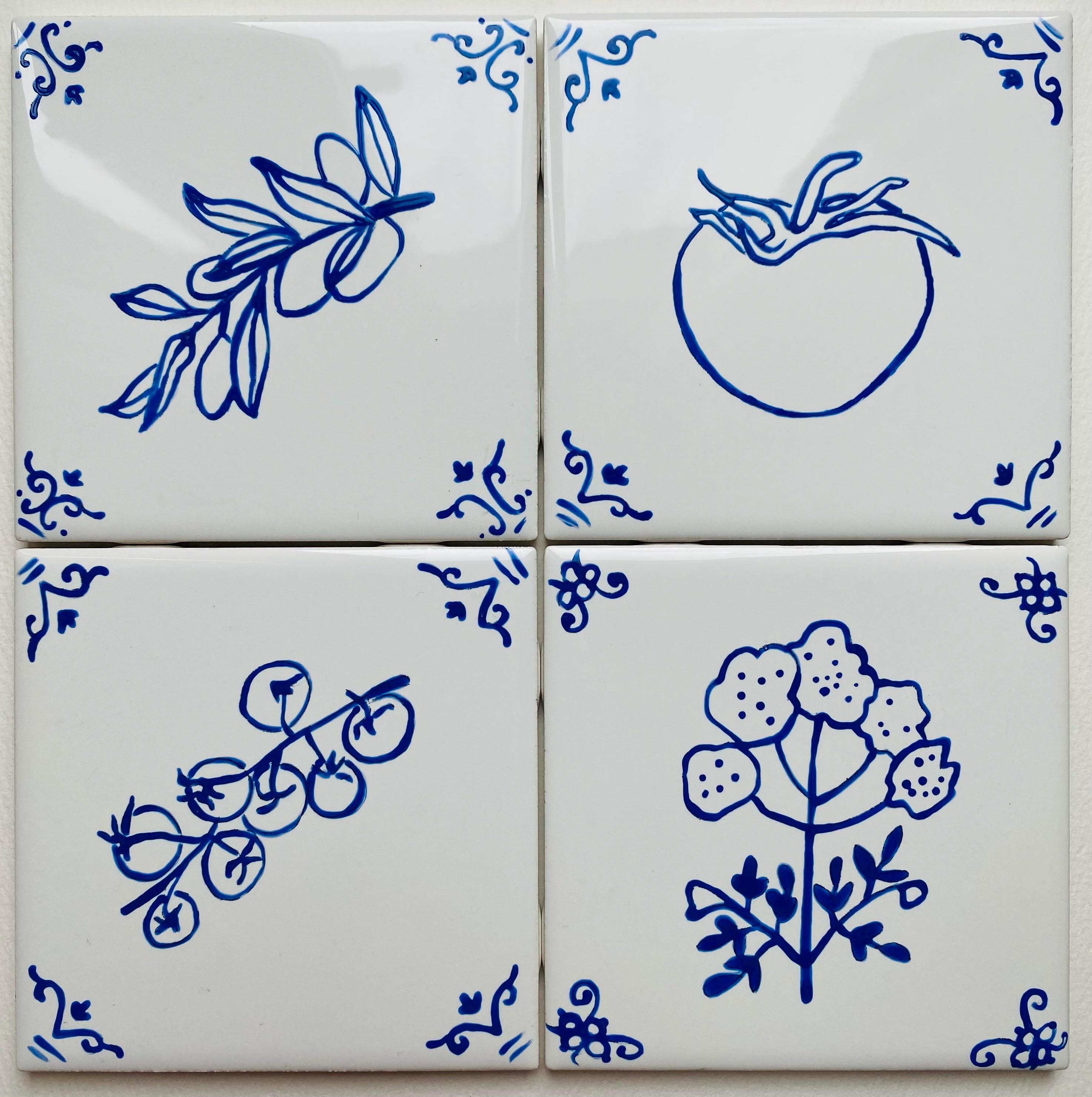 Tomato Cluster ~ Delft Inspired, Hand-painted Blue and White Tile - Etsy