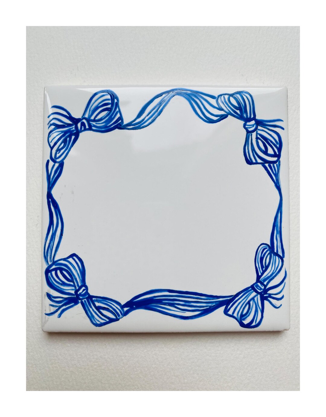 Striped Bow Border ~ Delft Inspired, Hand-painted Blue and White Tile ...