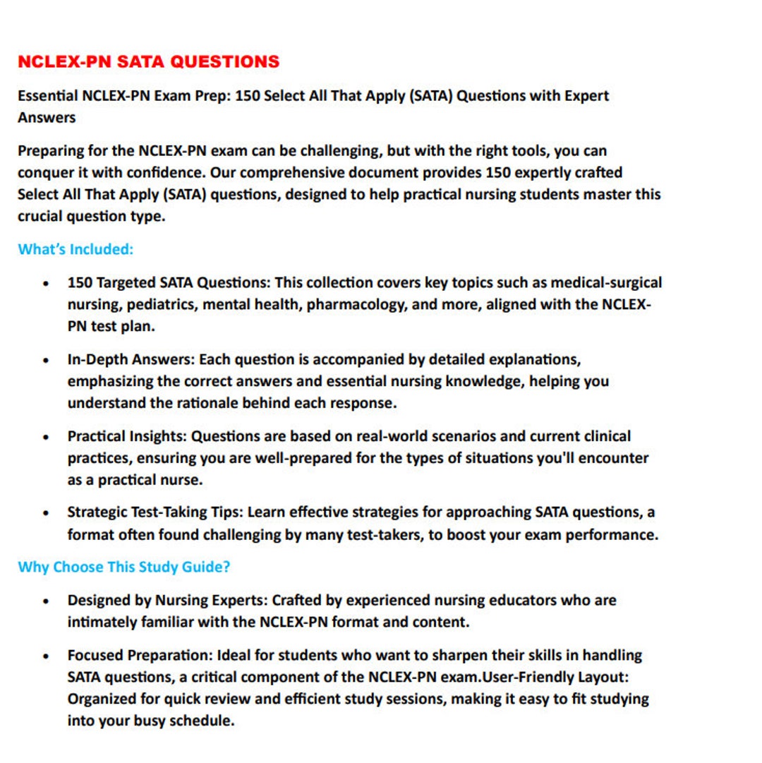 NCLEX-PN Comprehensive SATA Questions&answers - Etsy