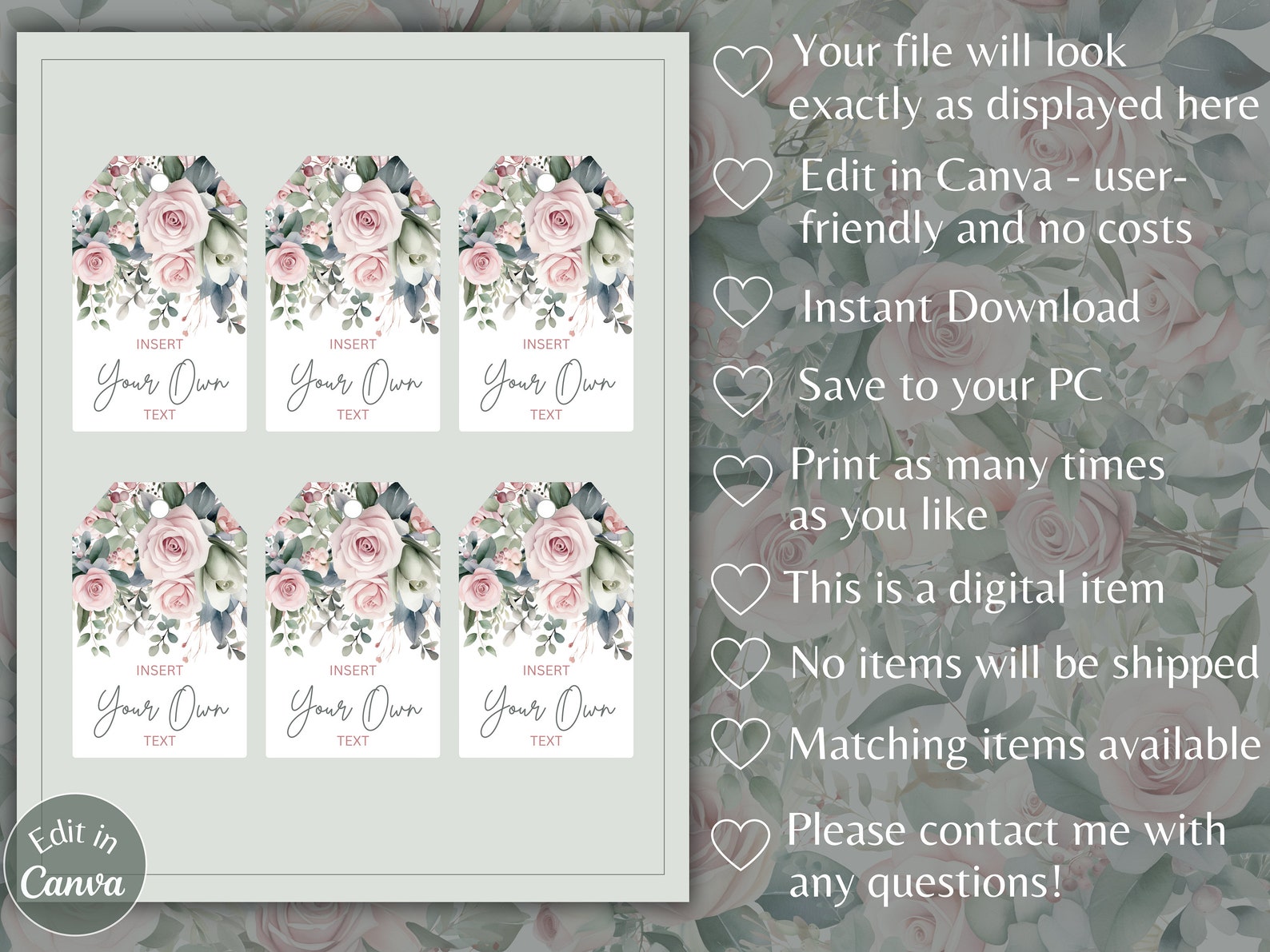 Editable Gift Tags, Editable Tag Template, Custom Favor Tag, Editable ...