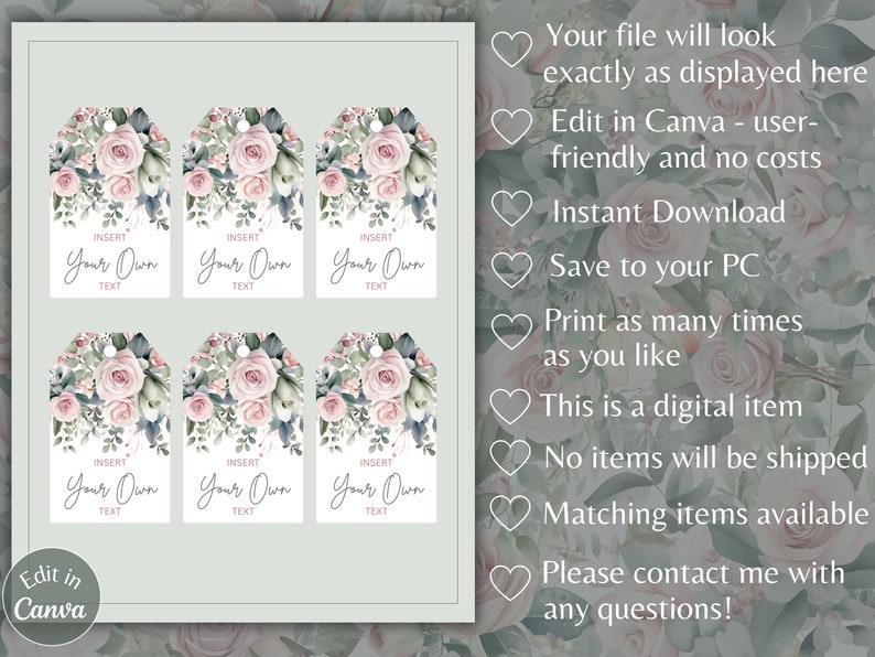 Editable Gift Tags, Editable Tag Template, Custom Favor Tag, Editable ...