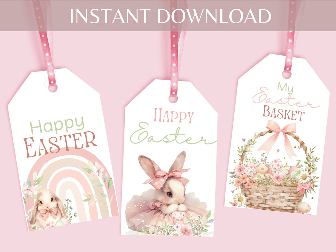 Printable Easter Gift Tags, Soft Pink Boho Easter Theme, Editable ...