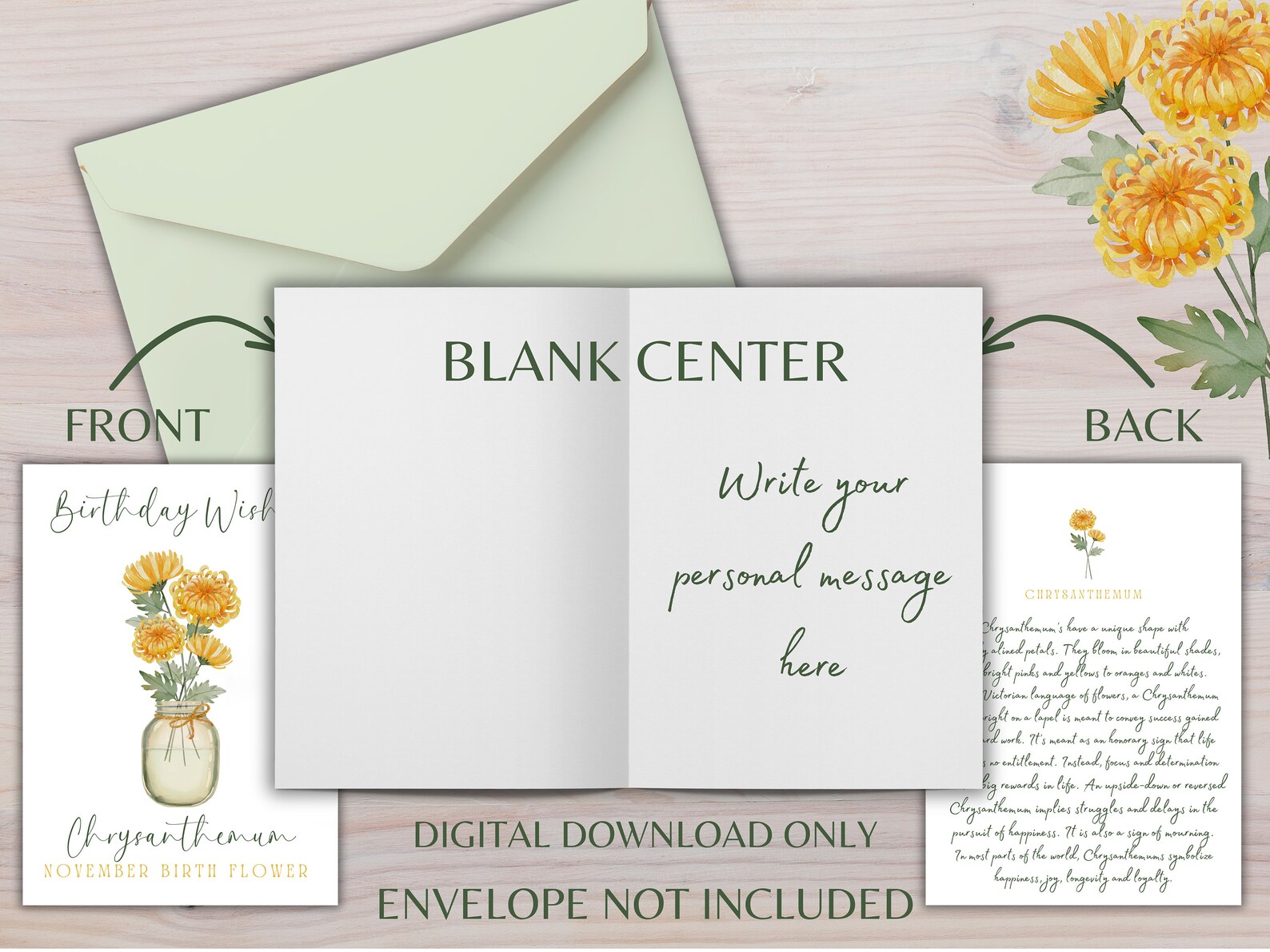 Birthday Card Printable, Happy Birthday Birth Flower Card, Birthday ...