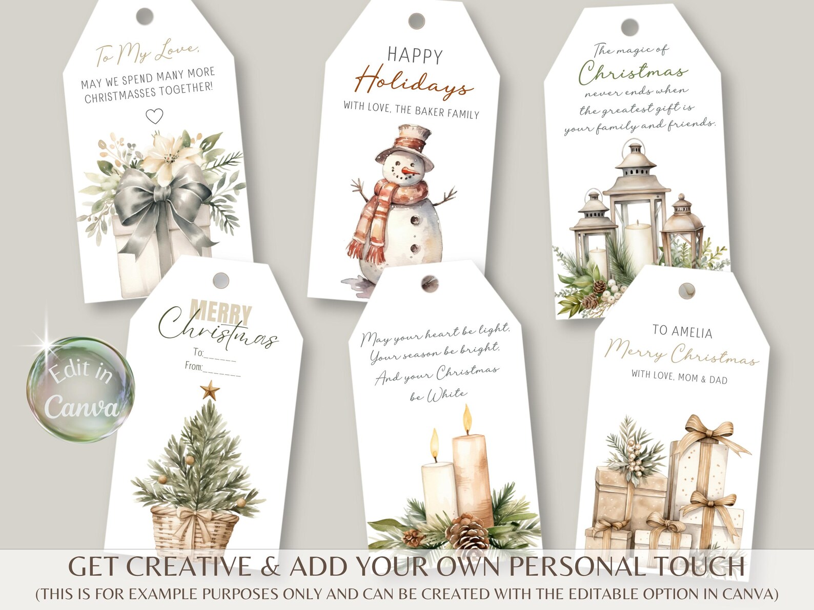 Christmas Gift Tags | Boho Christmas | Watercolor Christmas Tags ...