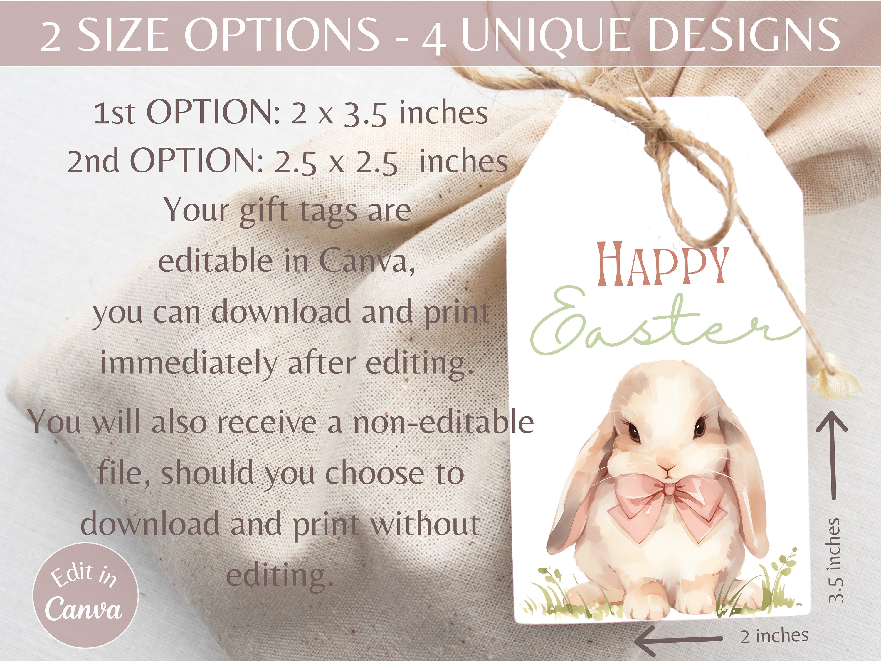 Printable Easter Gift Tags, Soft Pink Boho Easter Theme, Editable ...