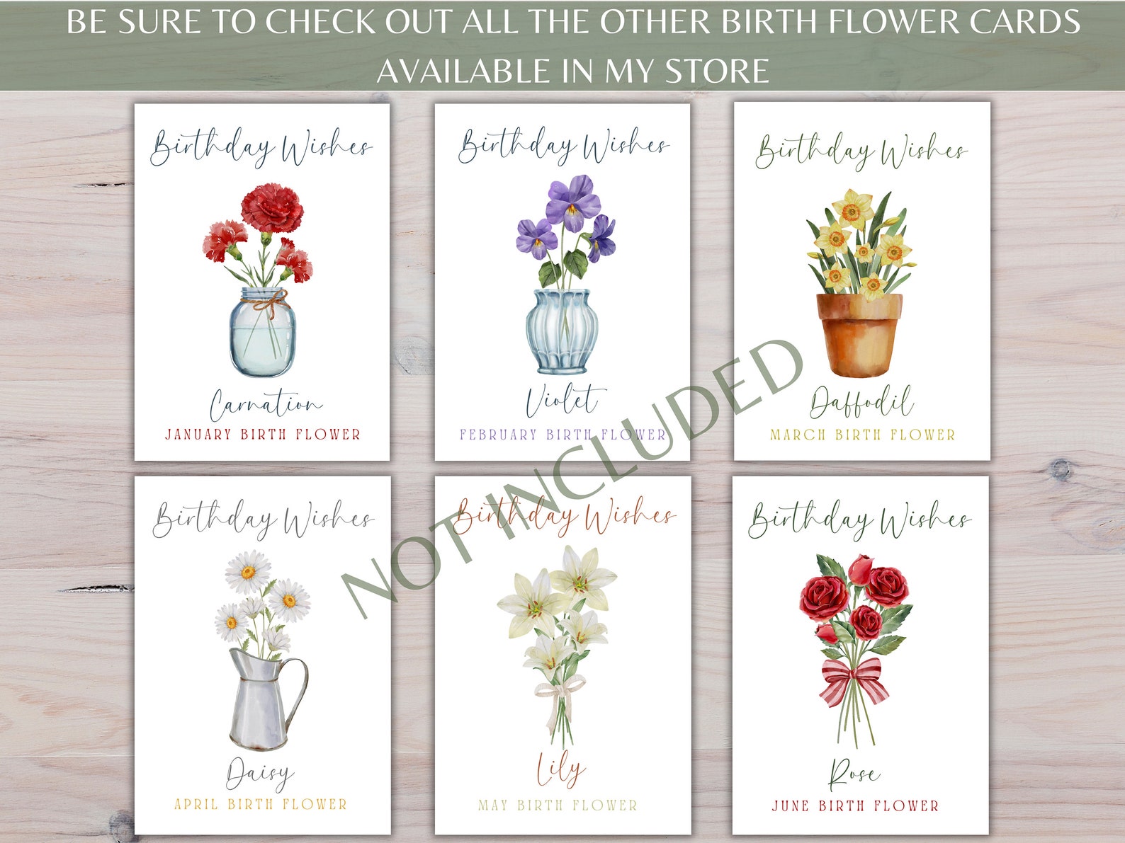 Birthday Card Printable, Happy Birthday Birth Flower Card, Birthday ...