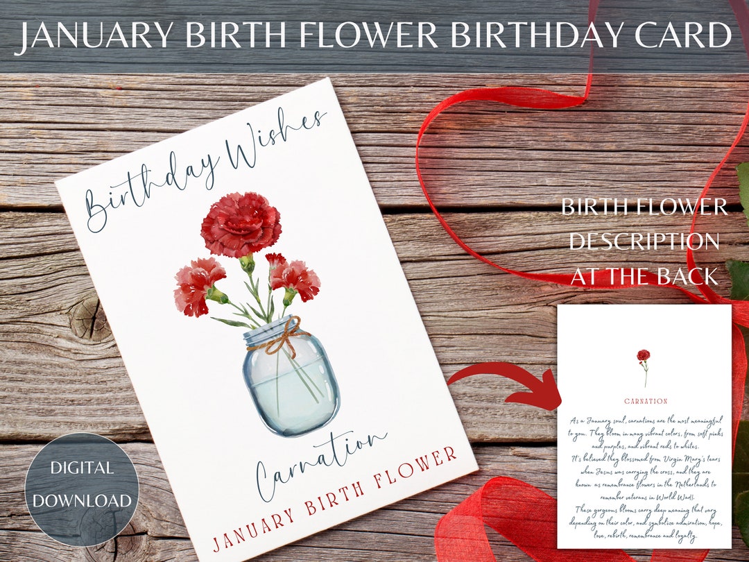 Birthday Card Printable, Birthday Card, Happy Birthday Birth Flower ...