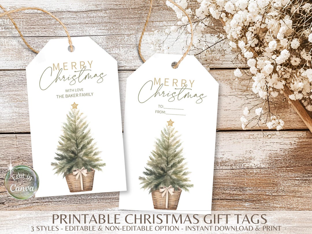 Editable Boho Christmas Gift Tags, Printable Holiday Tags (digital ...