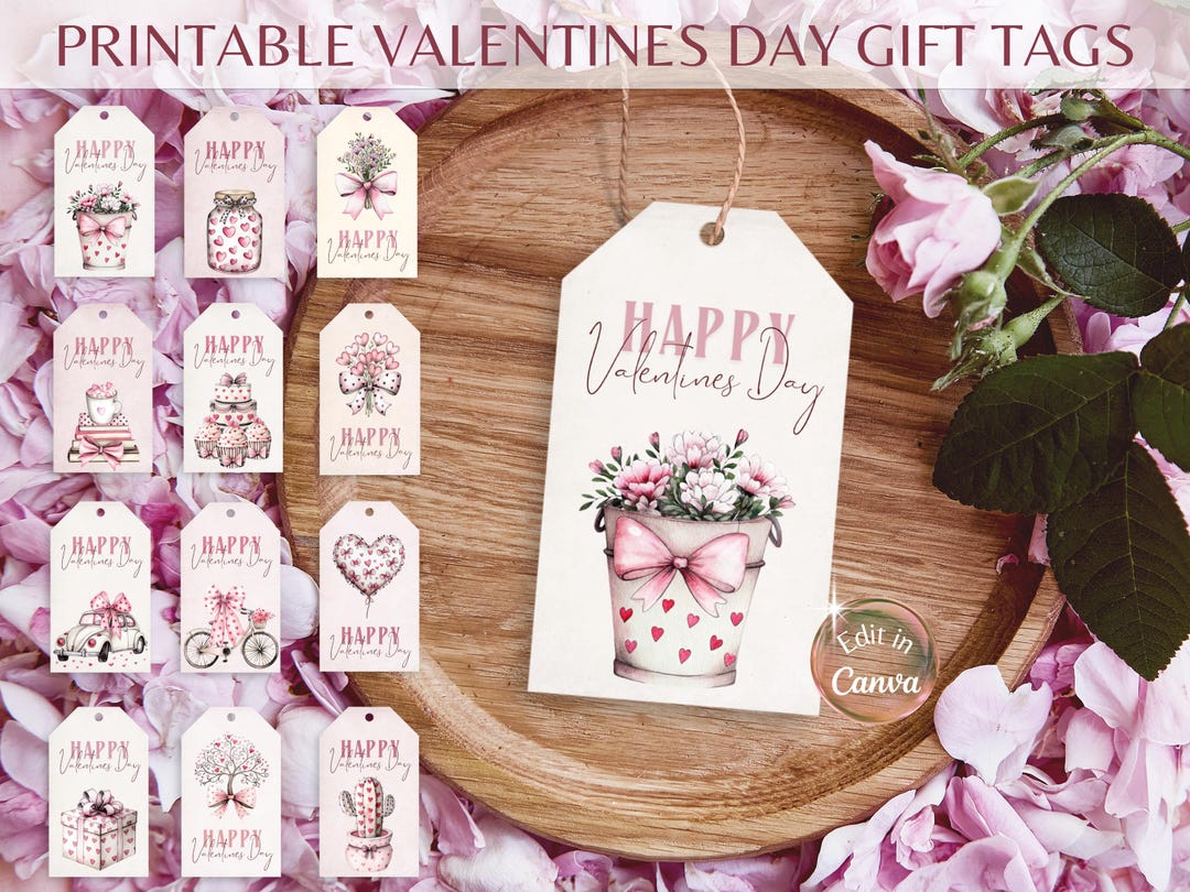 Happy Valentines Day Gift Tags, Editable Valentines Day Tags, Shabby ...