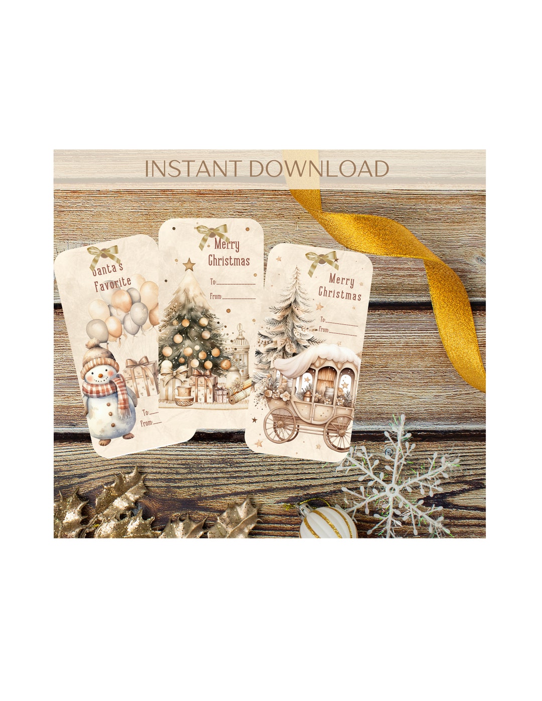 Boho Printable Christmas Gift Tags, Merry Christmas Gift Tag, Vintage ...