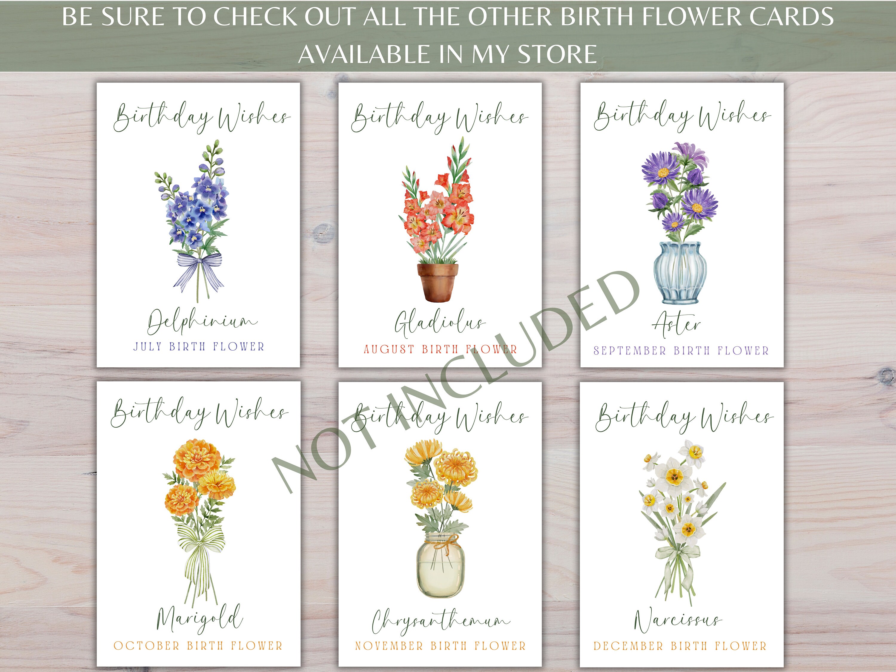 Birthday Card Printable, Happy Birthday Birth Flower Card, Birthday ...