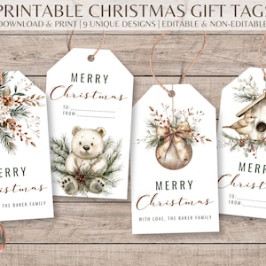 Christmas Gift Tags Printable, Boho Christmas, Editable Christmas Gift ...