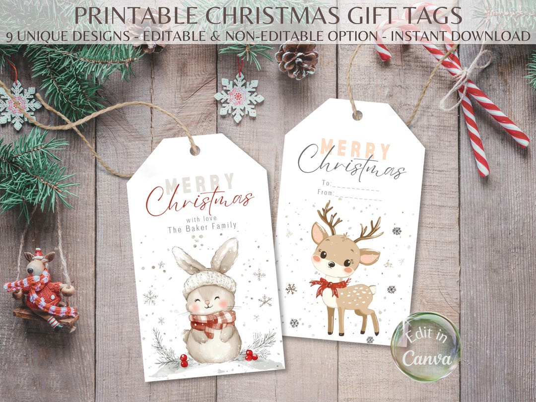 Editable Christmas Tags, Printable Christmas Gift Tags, Merry Christmas ...