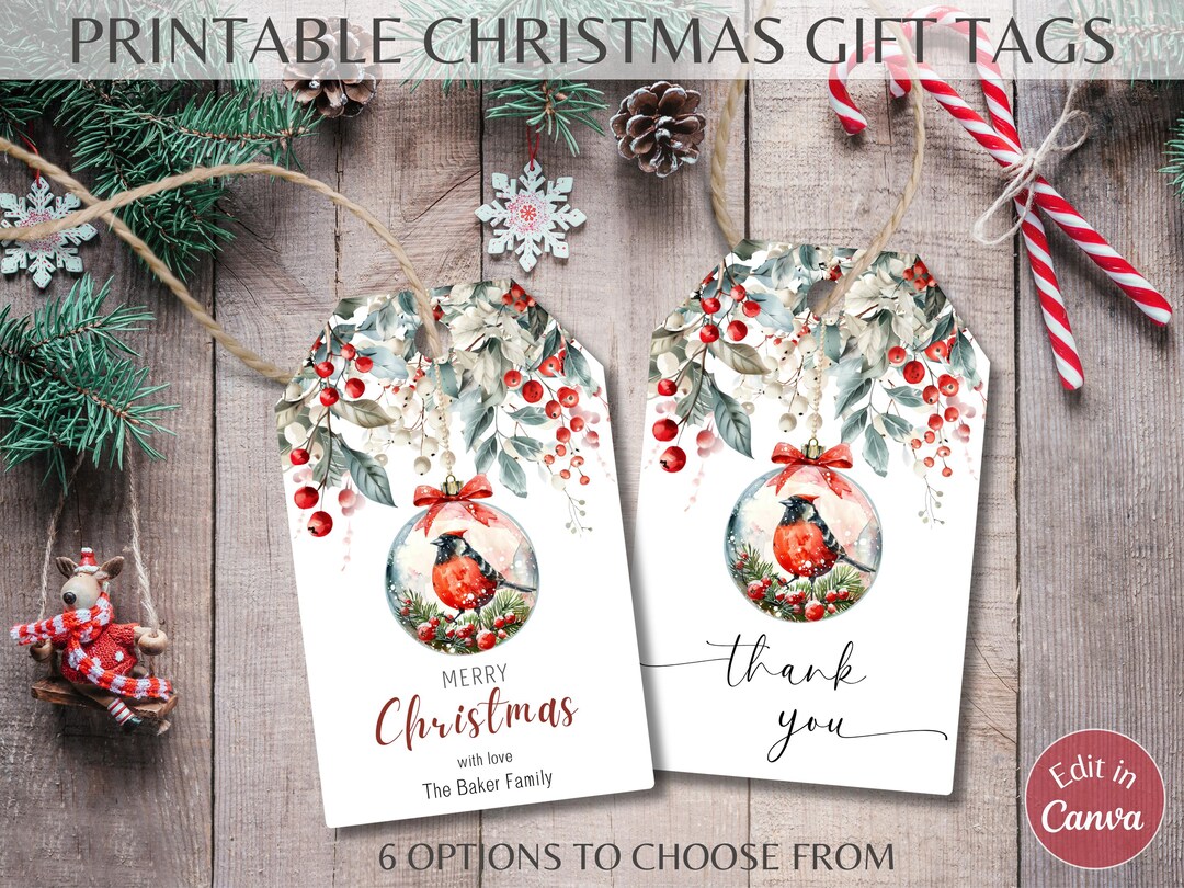 Elegant Christmas Gift Tags, Printable Holiday Favor Tags (PDF) - Etsy