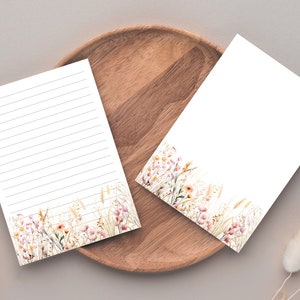 Printable Stationery, Printable Note Pad, Boho Wildflower Themed ...