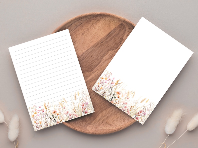Printable Stationery, Printable Note Pad, Boho Wildflower Themed ...