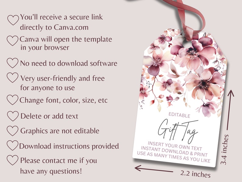 Editable Gift Tag Template, Elegant Mother's Day Gift Tags, Editable ...