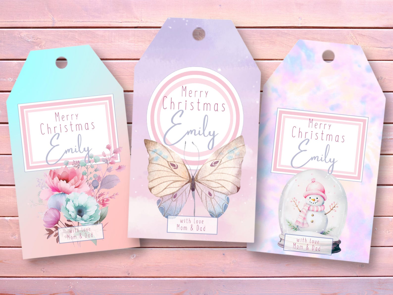 Printable Christmas Gift Tags, Rainbow Christmas Gift Tags, Pink ...