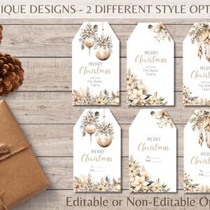 Printable Christmas Gift Tags, Boho Christmas, Elegant Boho, Editable ...