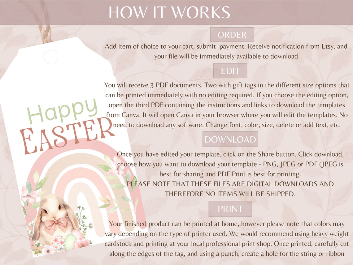 Printable Easter Gift Tags, Soft Pink Boho Easter Theme, Editable ...