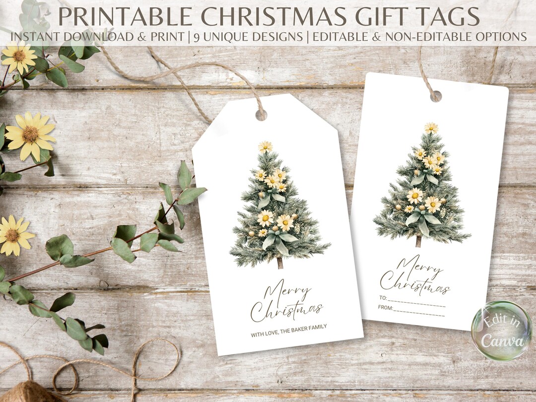Printable Christmas Gift Tags, Boho Christmas Tags, Editable Christmas ...