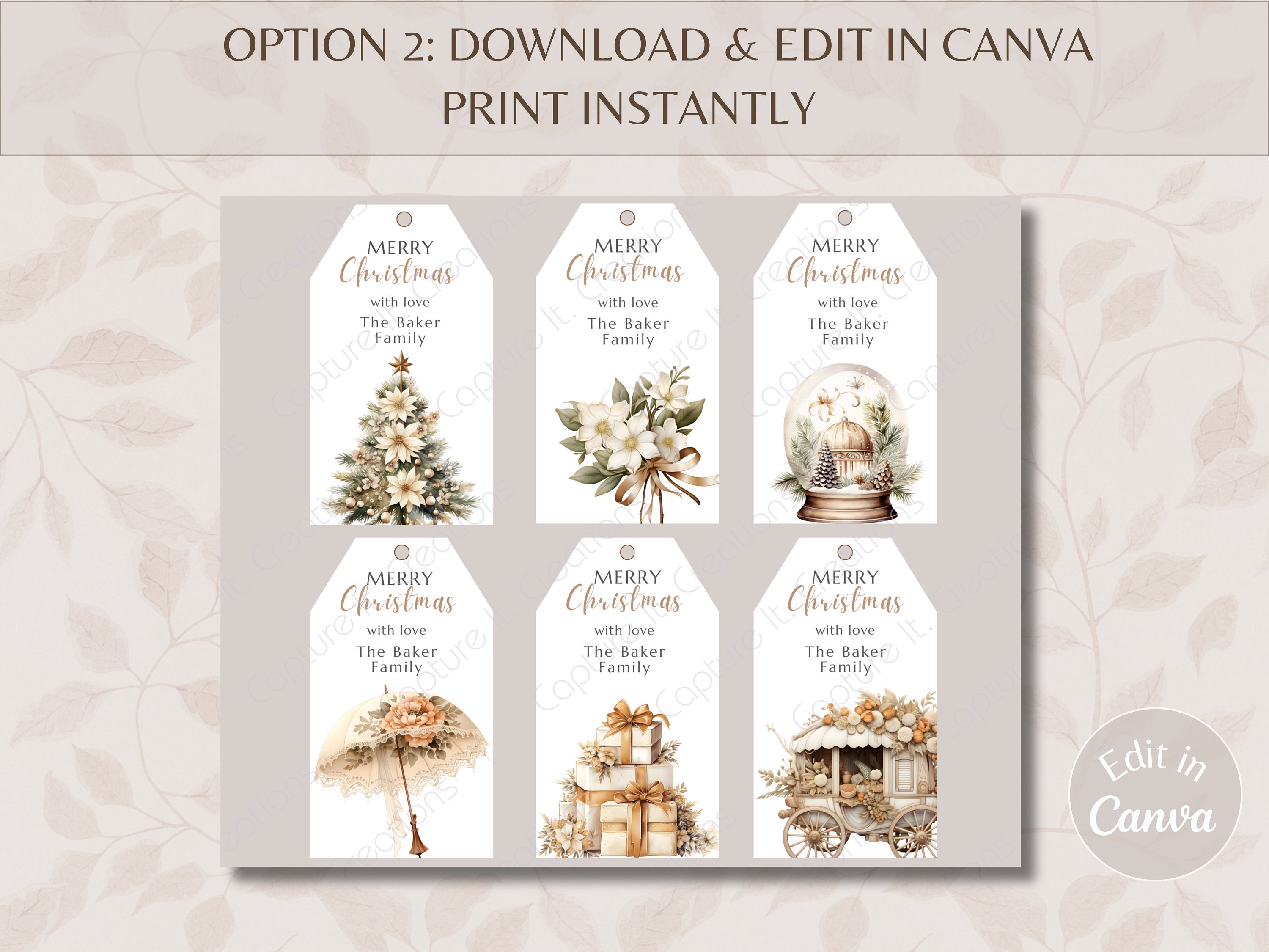 Printable Christmas Gift Tags, Boho Christmas Gift Tags, Vintage Boho ...