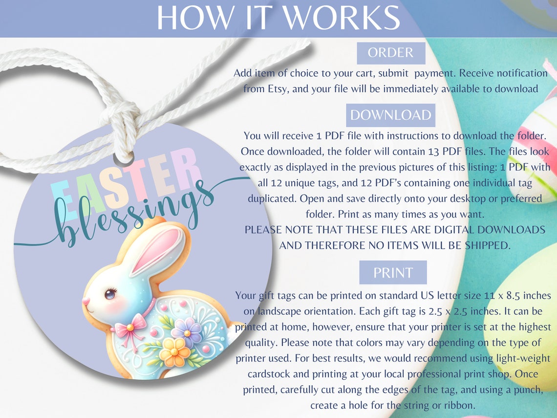 Printable Easter Gift Tags, Printable Easter Cookie Tags, Printable ...