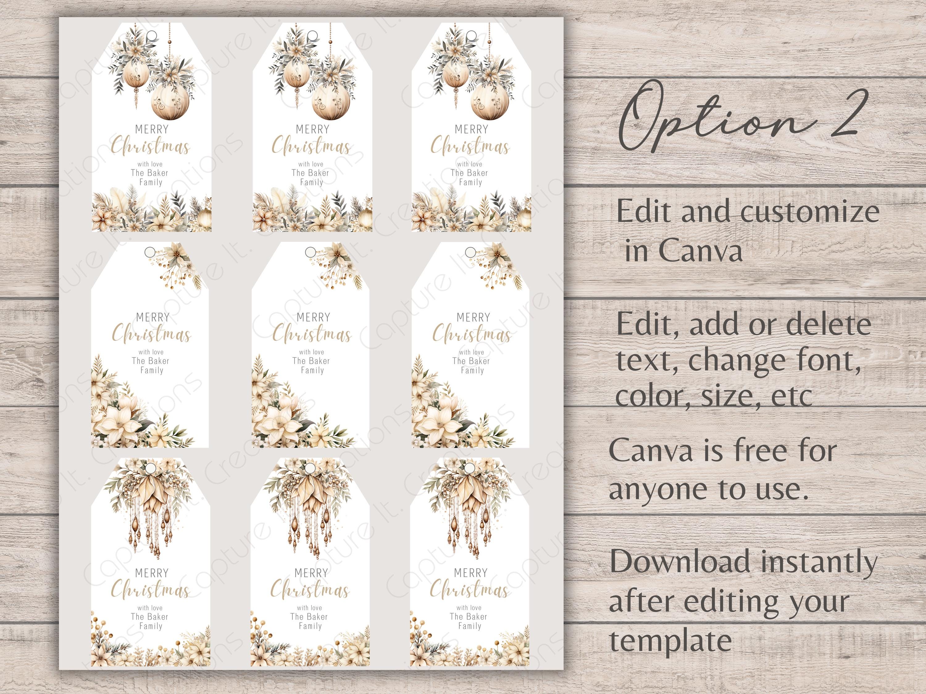 Printable Christmas Gift Tags, Boho Christmas, Elegant Boho, Editable ...