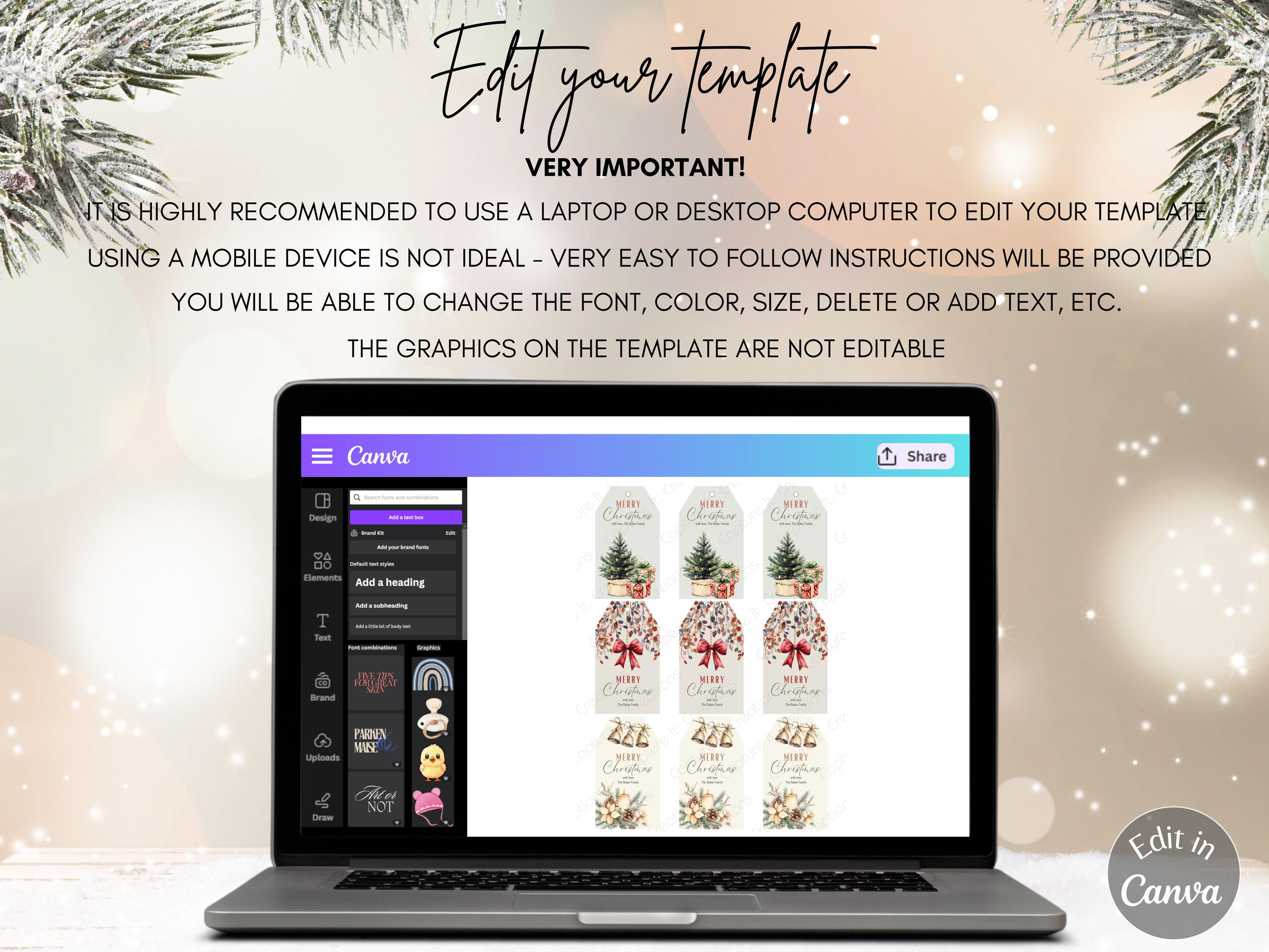 Christmas Gift Tags Printable, Rustic Christmas, Editable Christmas ...