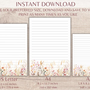 Printable Stationery, Printable Note Pad, Boho Wildflower Themed ...