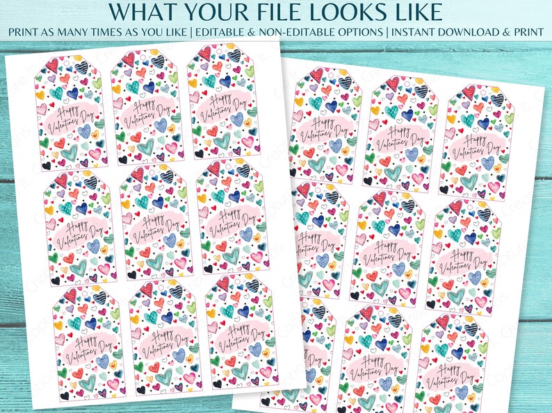 Happy Valentines Day Gift Tags, Printable Valentines Day Tags, Favor ...