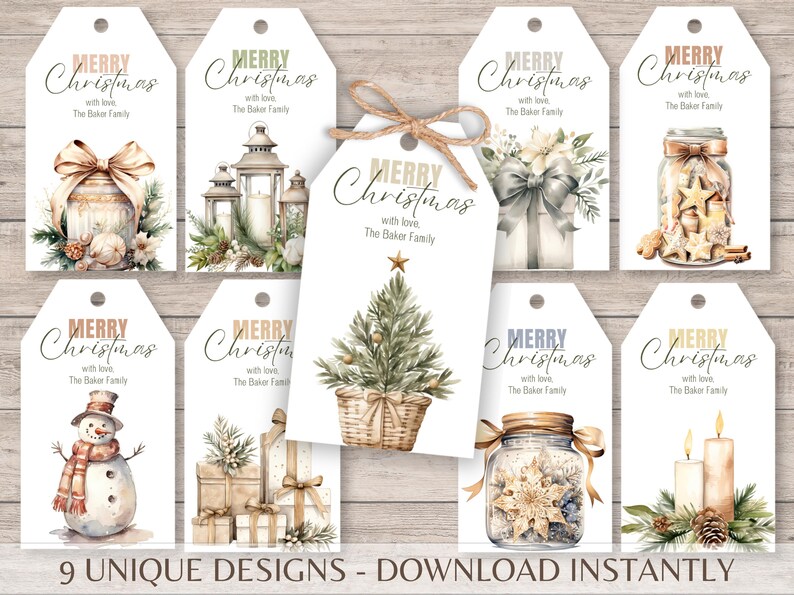 Christmas Gift Tags | Boho Christmas | Watercolor Christmas Tags ...